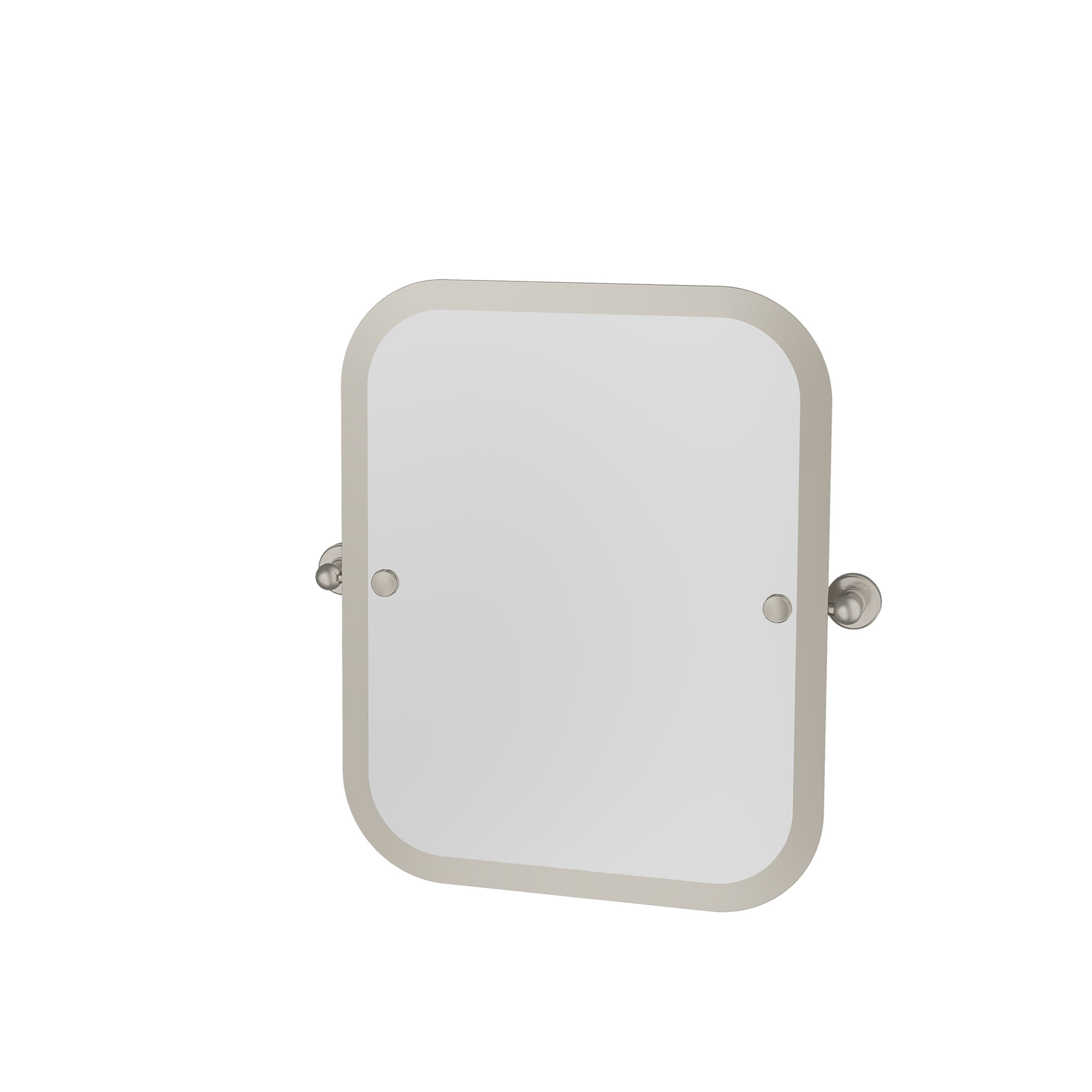 Rectangular swivel mirror with curved corners and brass wall mounts ...