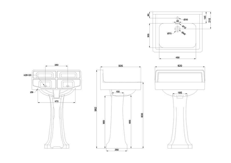 Contemporary Basin 61cm Upstand | BB Whitebook