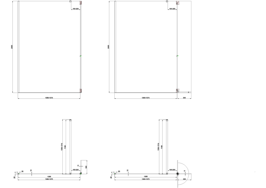 Recess with Glass to Wall Bracing Bar and Hinged Deflector Panel | BB ...