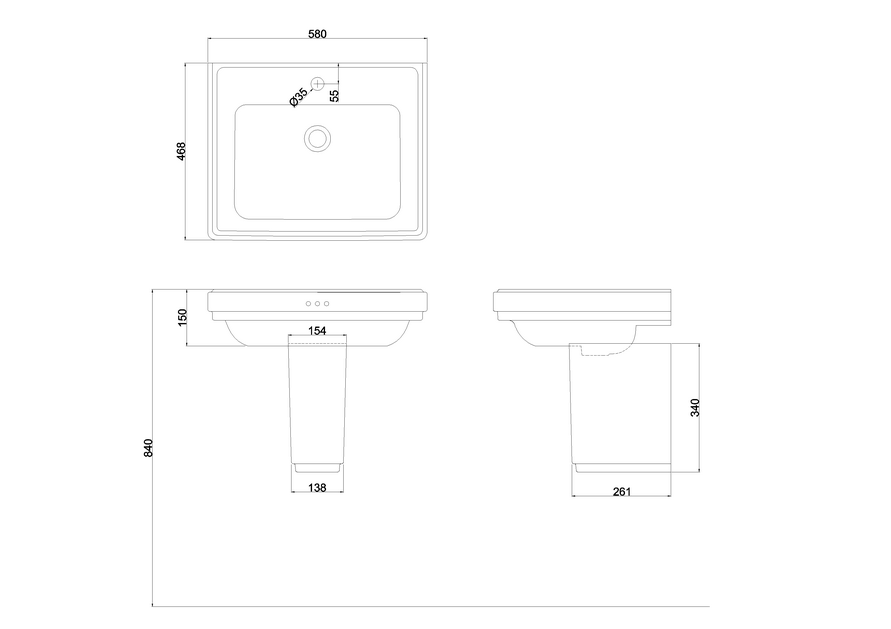 Riviera 58cm Square Basin | BB Whitebook