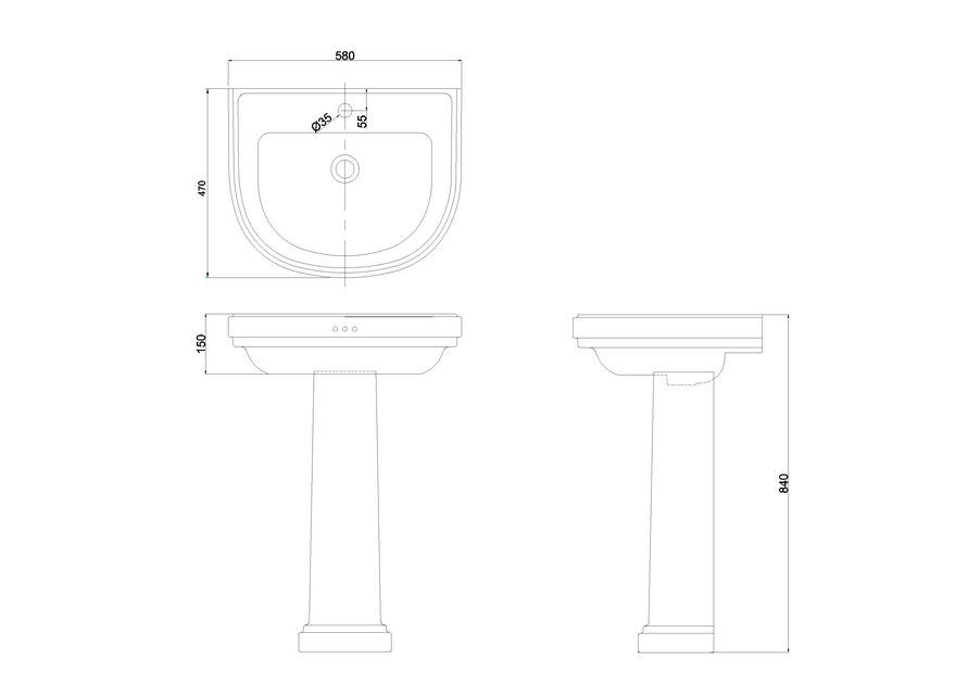 Riviera 58cm D shape Basin | BB Whitebook