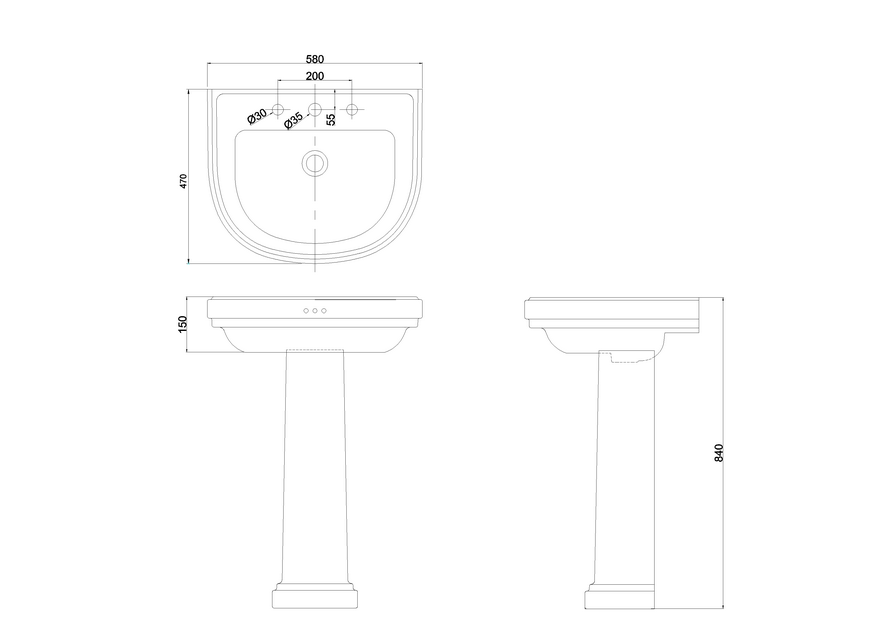 Riviera 58cm D shape Basin | BB Whitebook