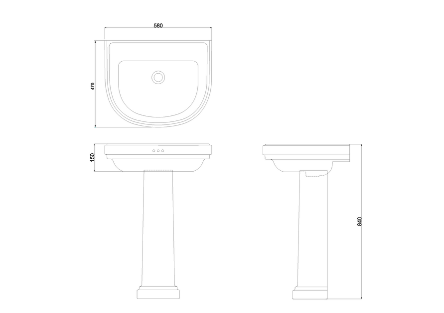 Riviera 58cm D shape Basin | BB Whitebook