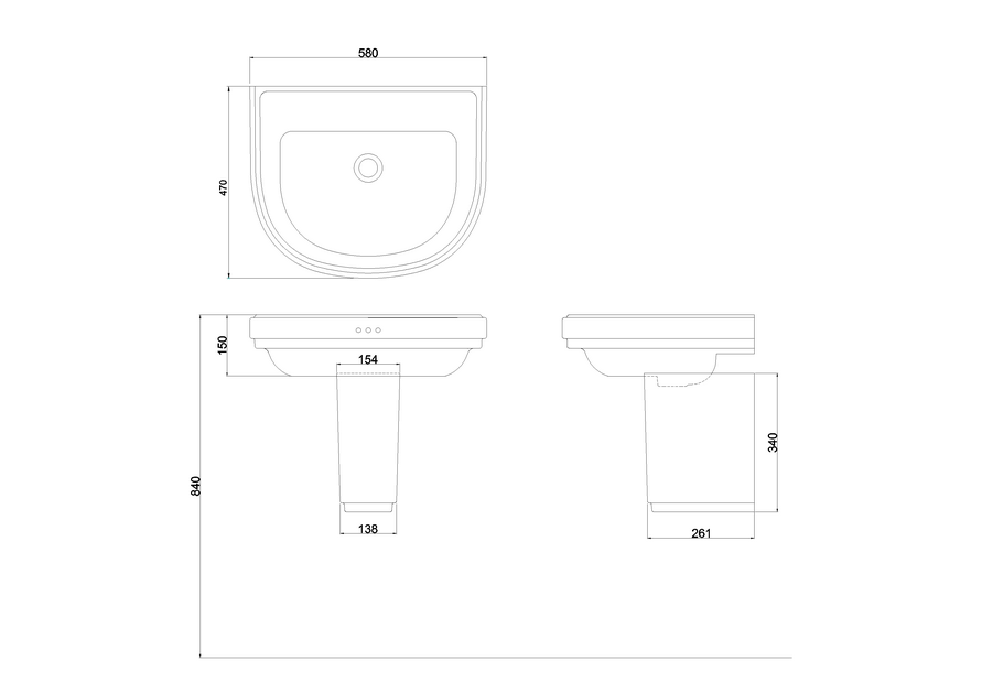 Riviera 58cm D shape Basin | BB Whitebook
