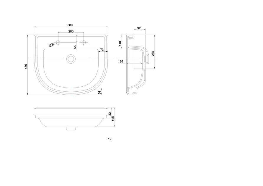 Riviera 58cm Semi Inset Basin | BB Whitebook